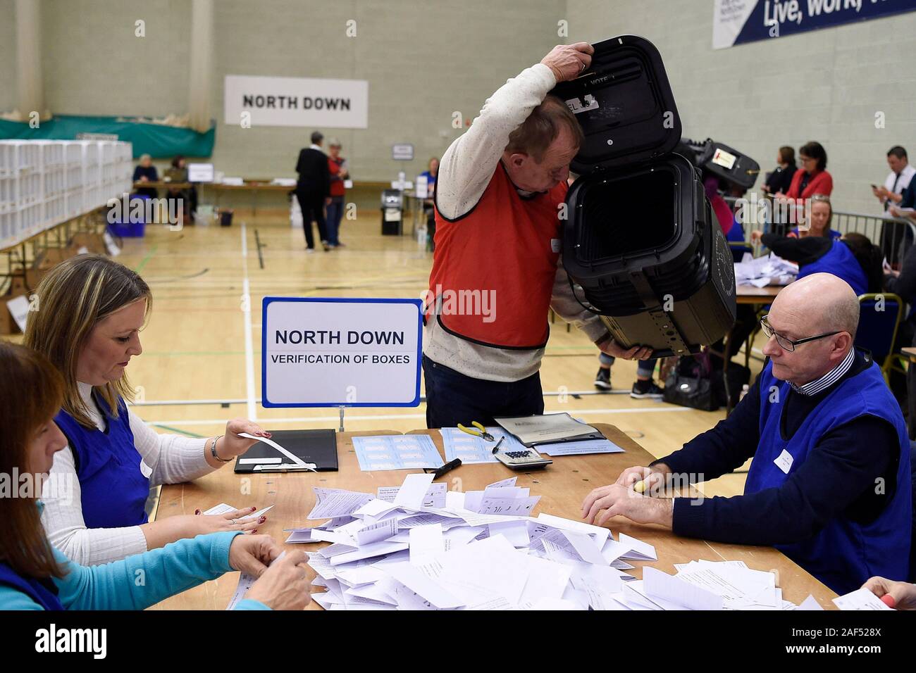 Voting boxes are opened and votes counted for the North Down ...