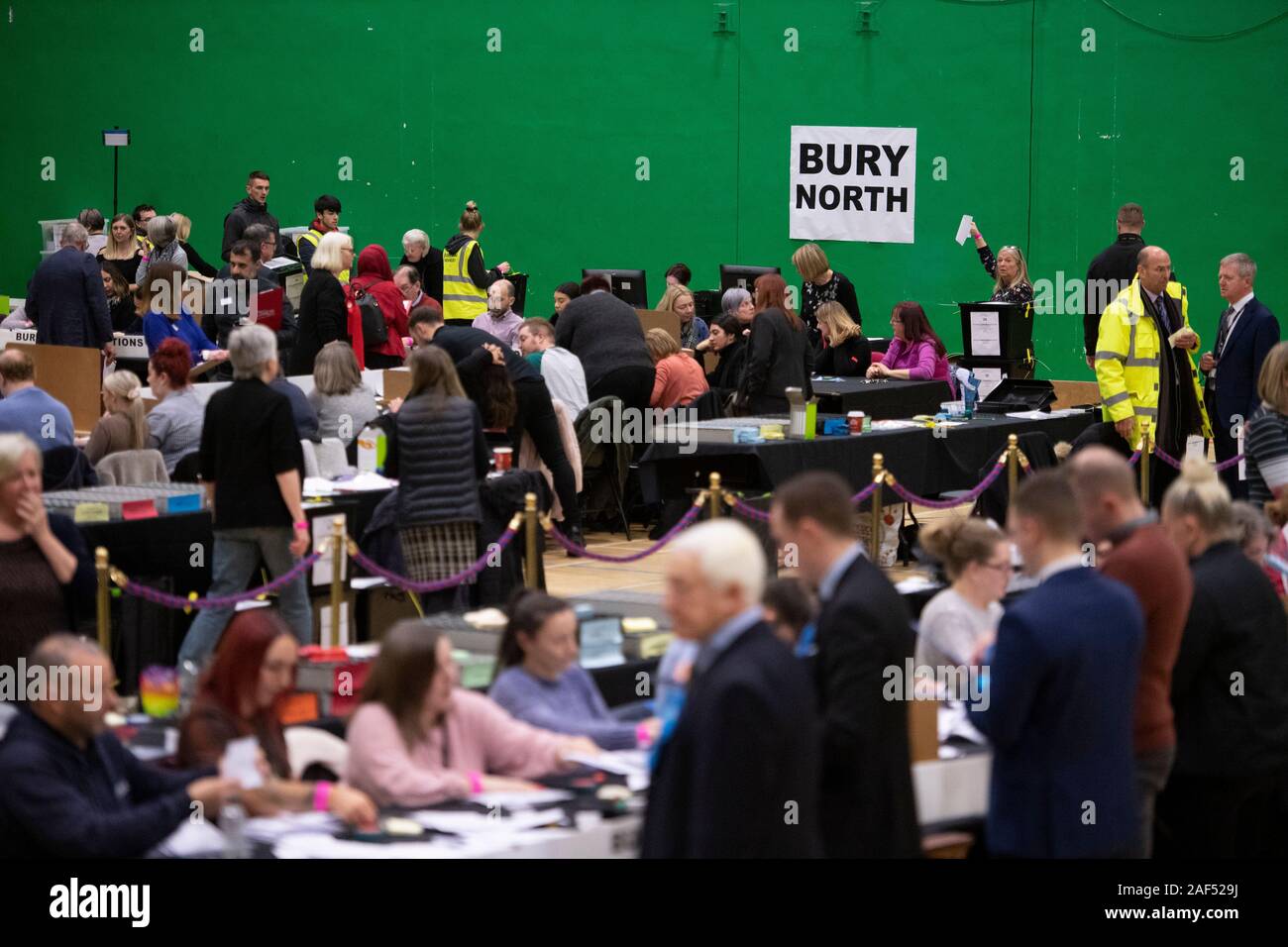 Bury, UK. 12th December 2019. A general view inside the counting hall ...
