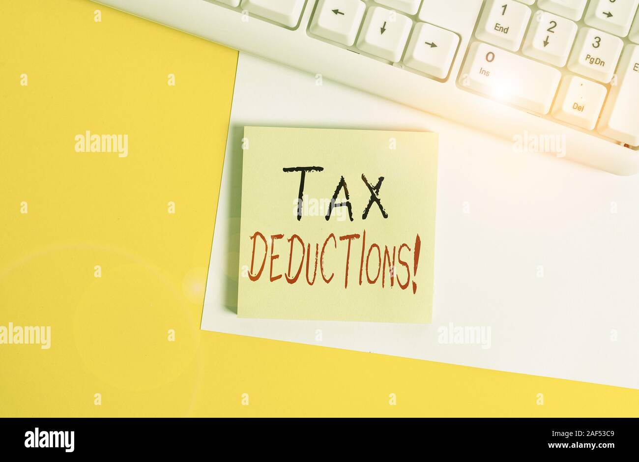 Word writing text Tax Deductions. Business photo showcasing reduction ...