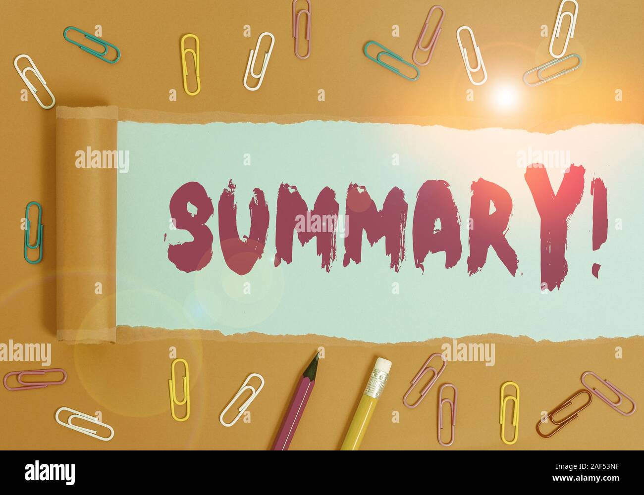 Word writing text Summary. Business photo showcasing brief statement or account of main points ...