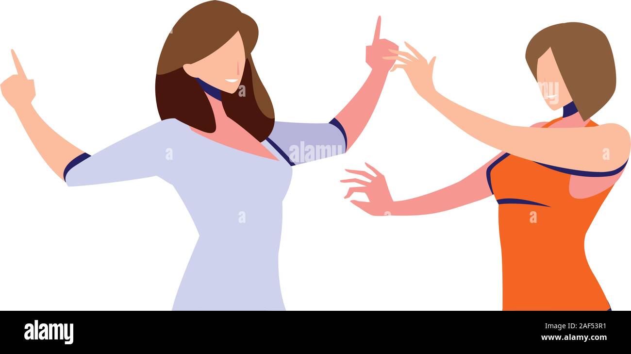 scene of women in dance pose, party, dance club vector illustration ...