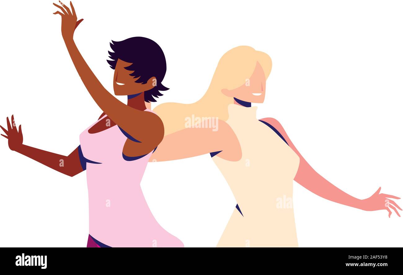 scene of women in dance pose, party, dance club vector illustration ...