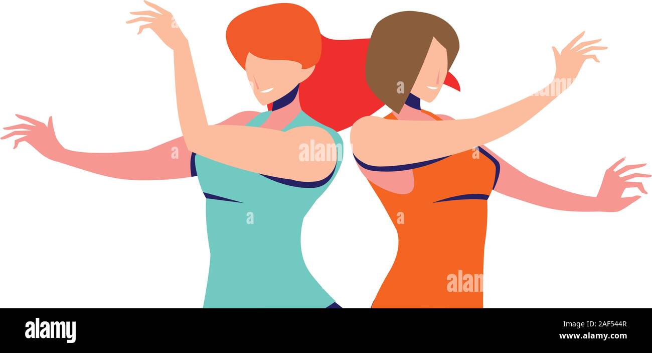 scene of women in dance pose, party, dance club vector illustration ...
