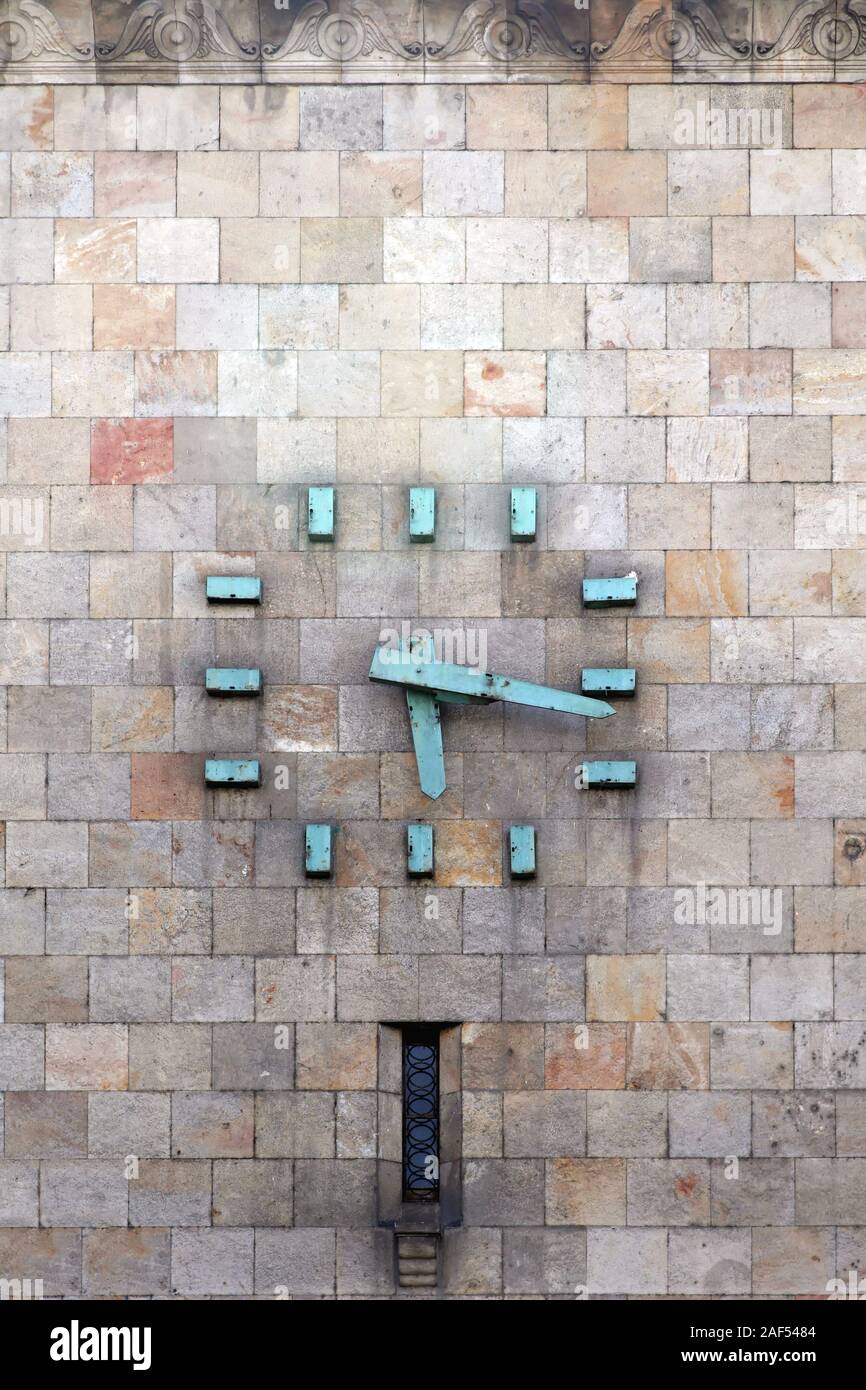 Clock at museum in Skopje symbol of the earthquake Stock Photo - Alamy