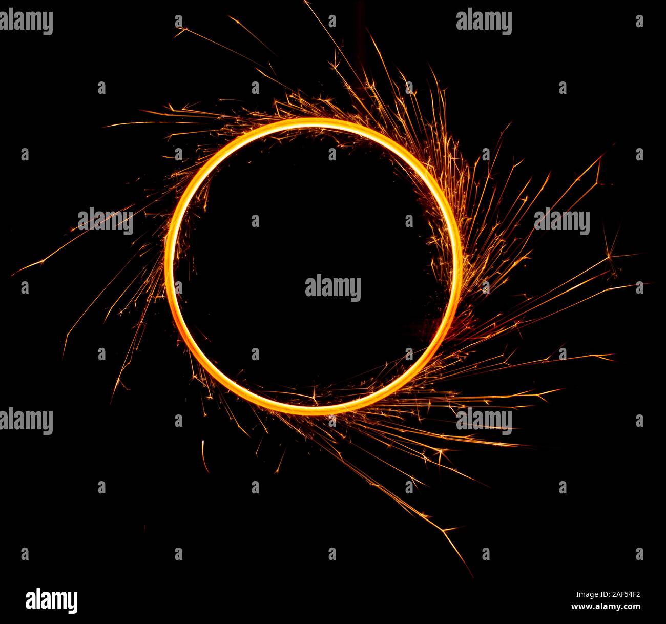Circle of flames of Bengal fire, on black background Stock Photo - Alamy