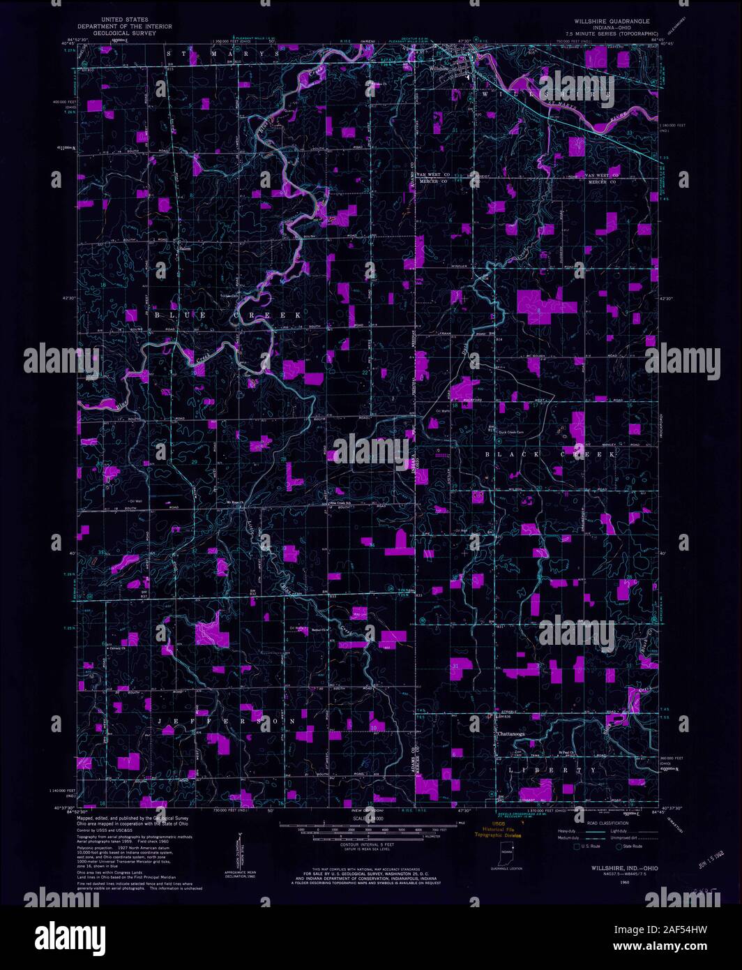 USGS TOPO Map Ohio IN Willshire 160370 1960 24000 Inverted Restoration ...