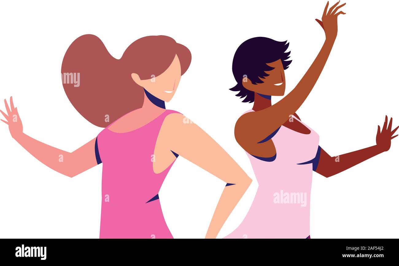 scene of women in dance pose, party, dance club vector illustration ...