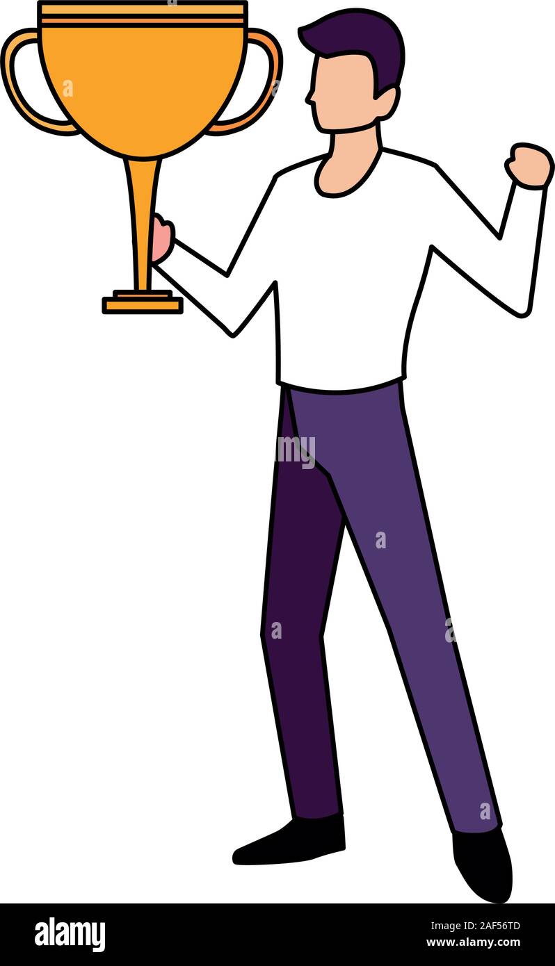 man with trophy gold in white background vector illustration design ...