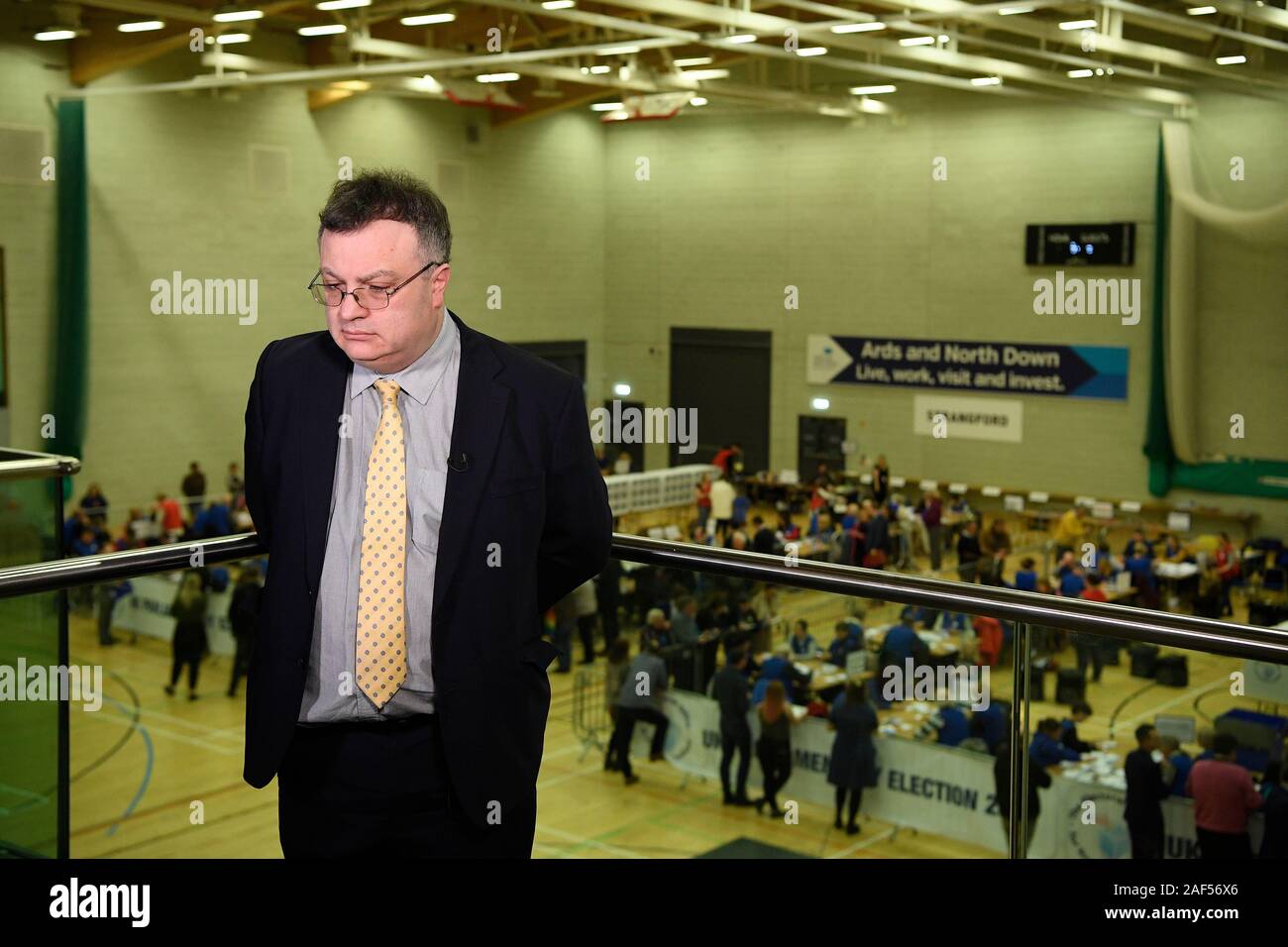 Candidate Stephen Farry of the Alliance Party is interviewed during the ...