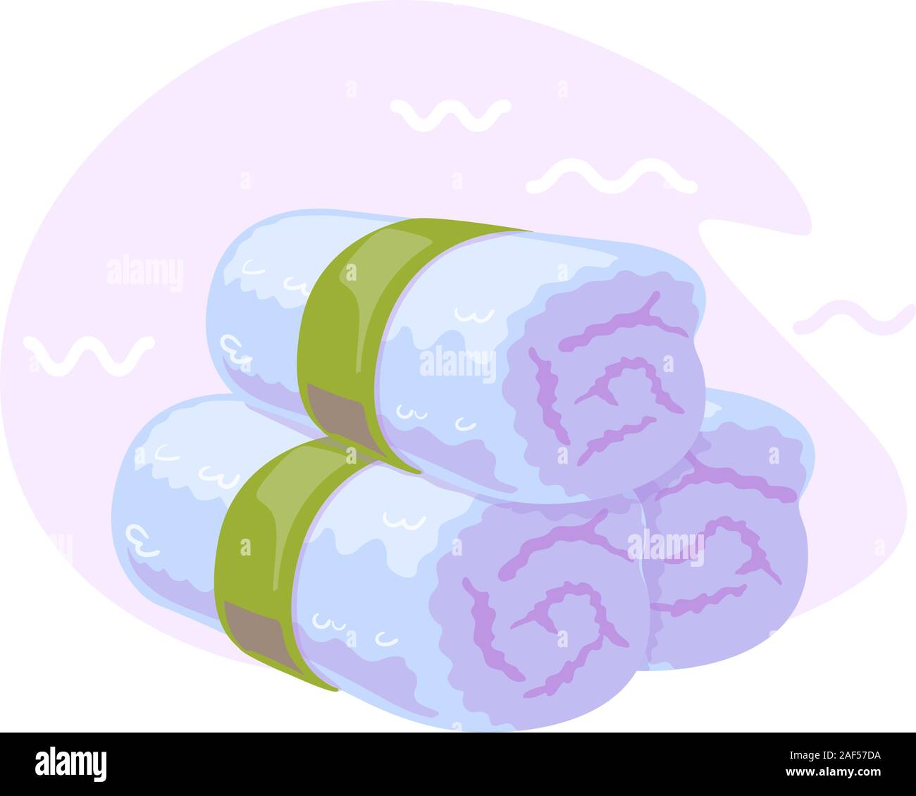 Three blue rolled hot towels isolated on white background. Spa ...