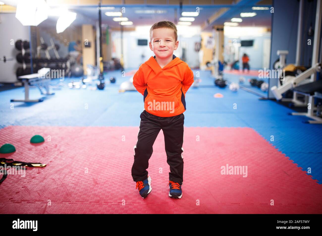 Portrait of a child posing in the gym. Theme is children's physical ...