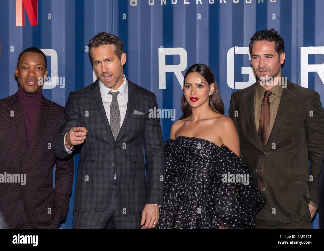 New York, NY, USA - December 10, 2019: Corey Hawkins, Ryan Reynolds ...