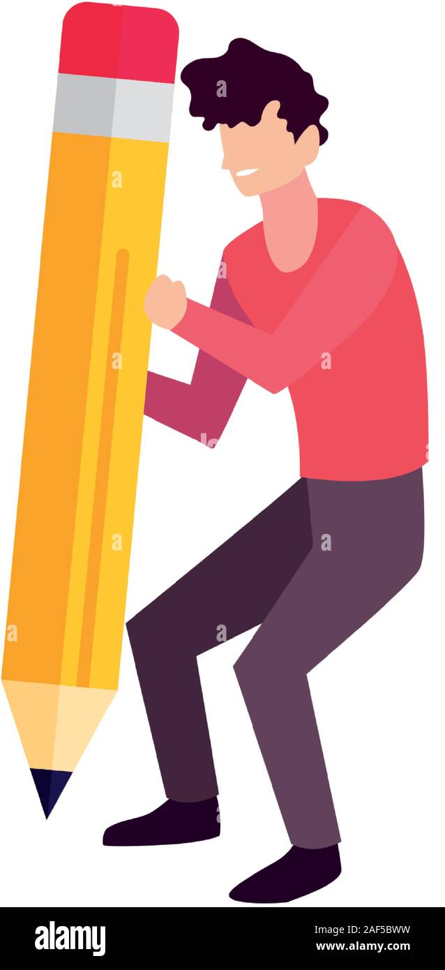 man with pencil to write on white background vector illustration design ...