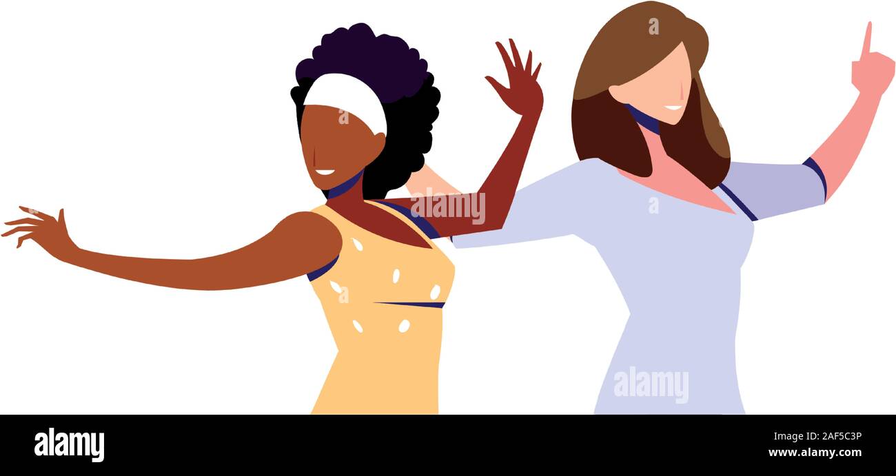 scene of women in dance pose, party, dance club vector illustration ...