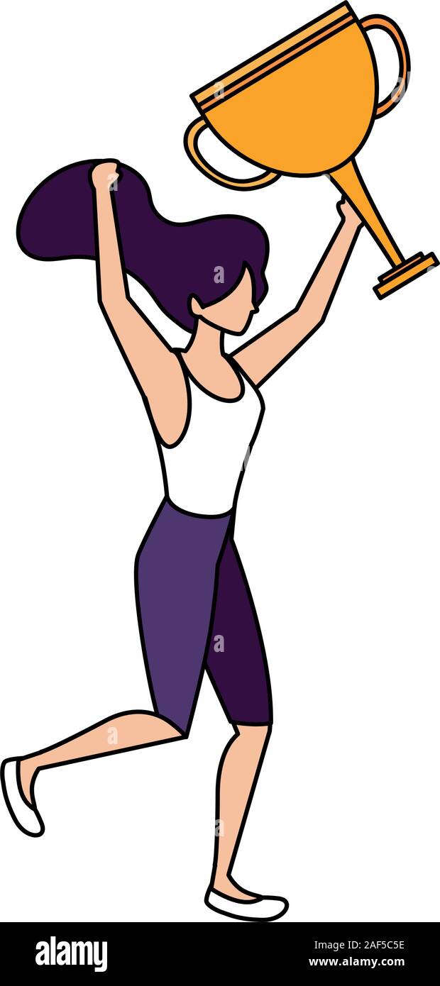 woman with trophy gold on white background vector illustration design ...