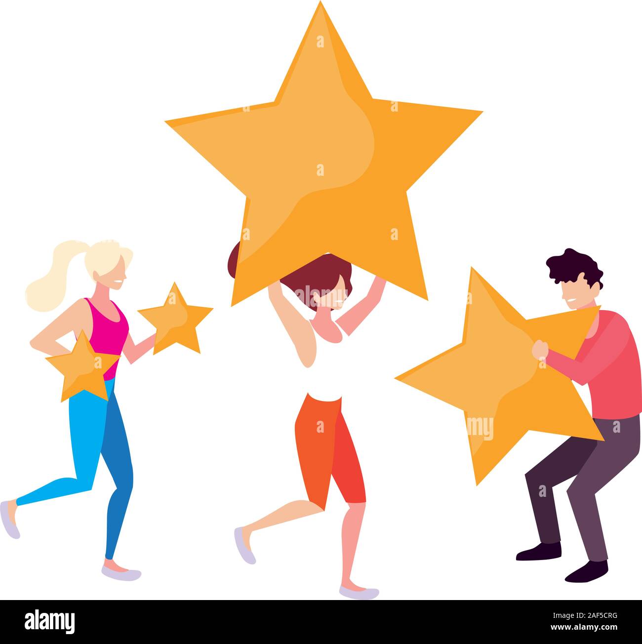group of people with star golden on white background vector ...