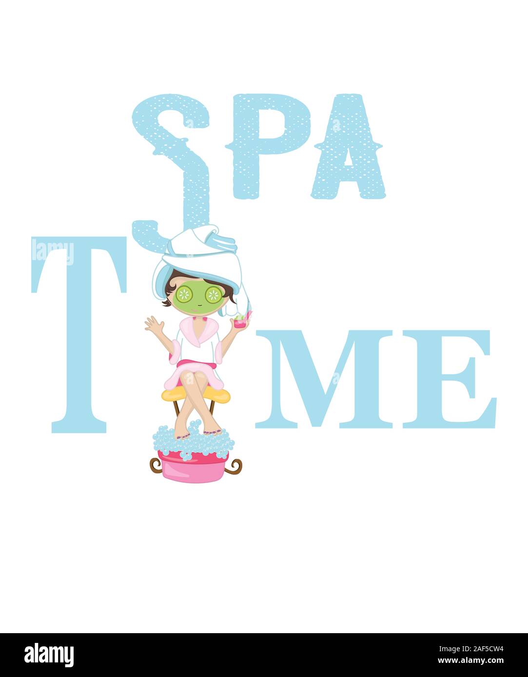 Spa time graphic illustration with a woman with a green beauty skin ...