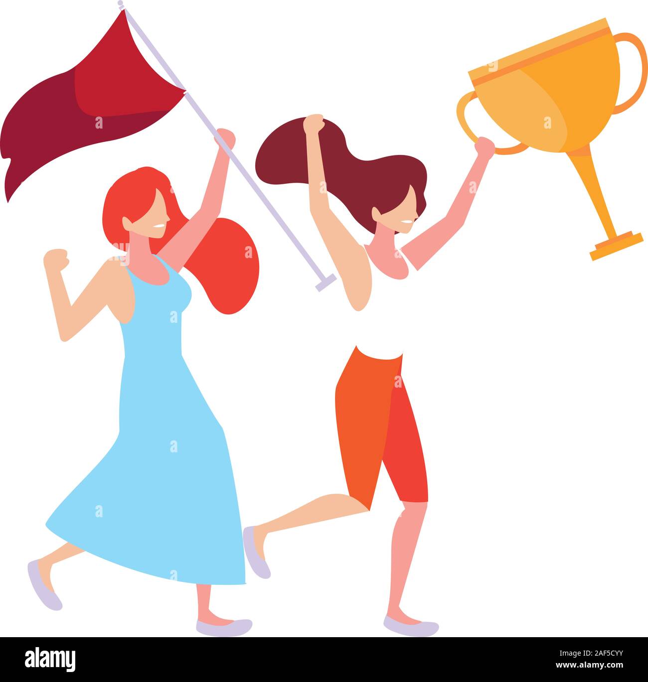 young women with gold trophy vector illustration design Stock Vector ...