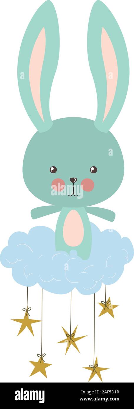 Cute rabbit over cloud with stars vector design Stock Vector Image ...