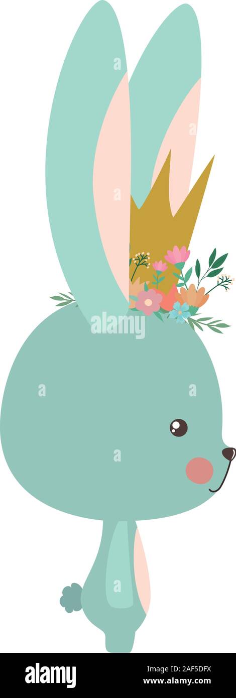 Cute rabbit with crown flowers and leaves vector design Stock Vector ...