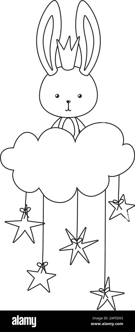 Cute rabbit cartoon with crown over cloud vector design Stock Vector ...