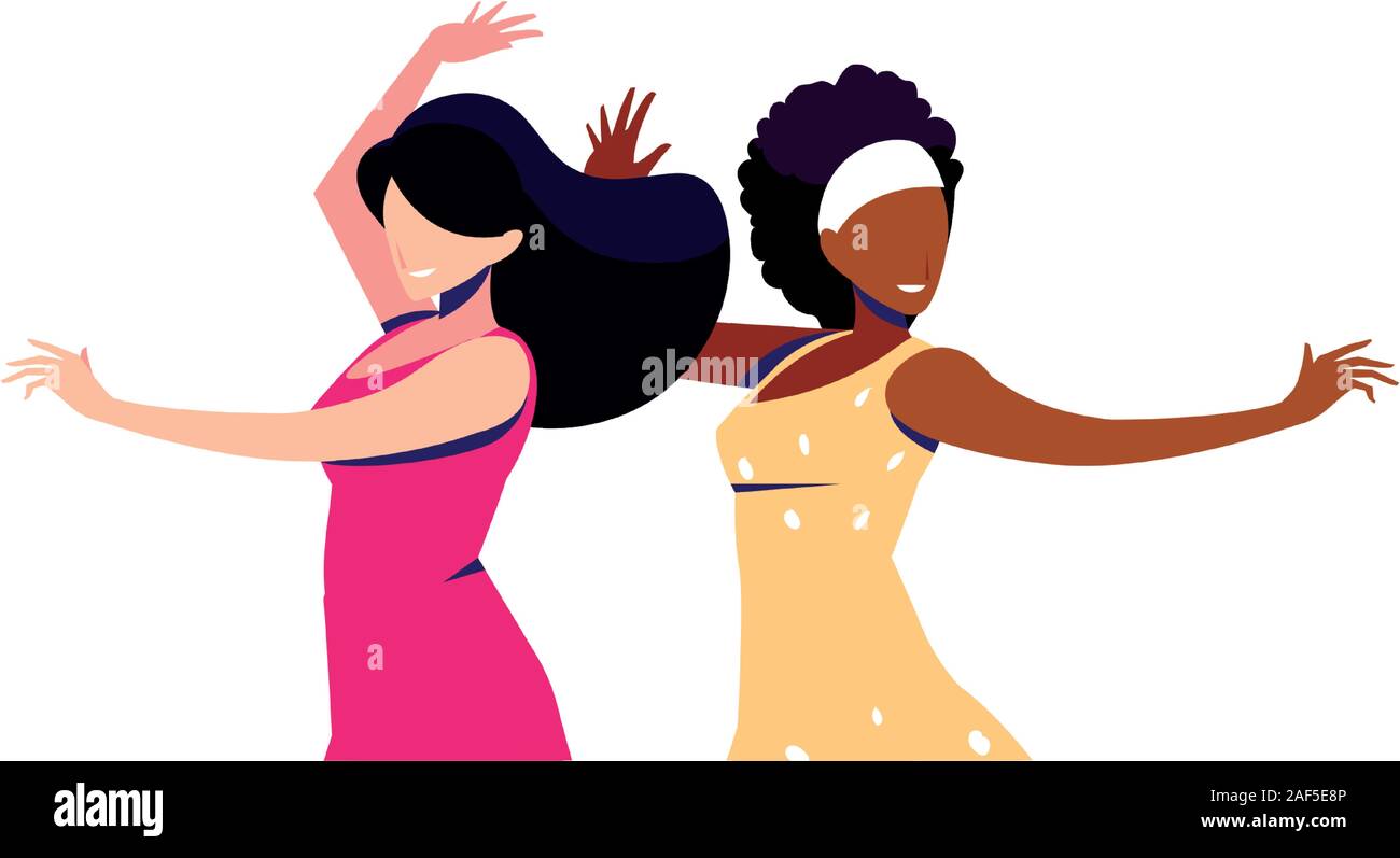 scene of women in dance pose, party, dance club vector illustration ...