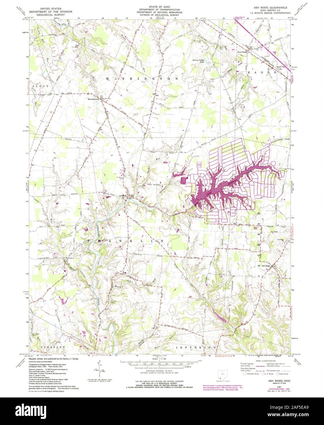 USGS TOPO Map Ohio OH Ash Ridge 226243 1961 24000 Restoration Stock ...