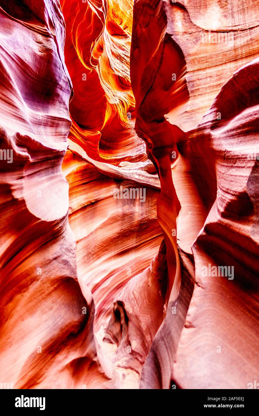 Smooth curved Red Sandstone walls caused by water erosion in Mountain ...