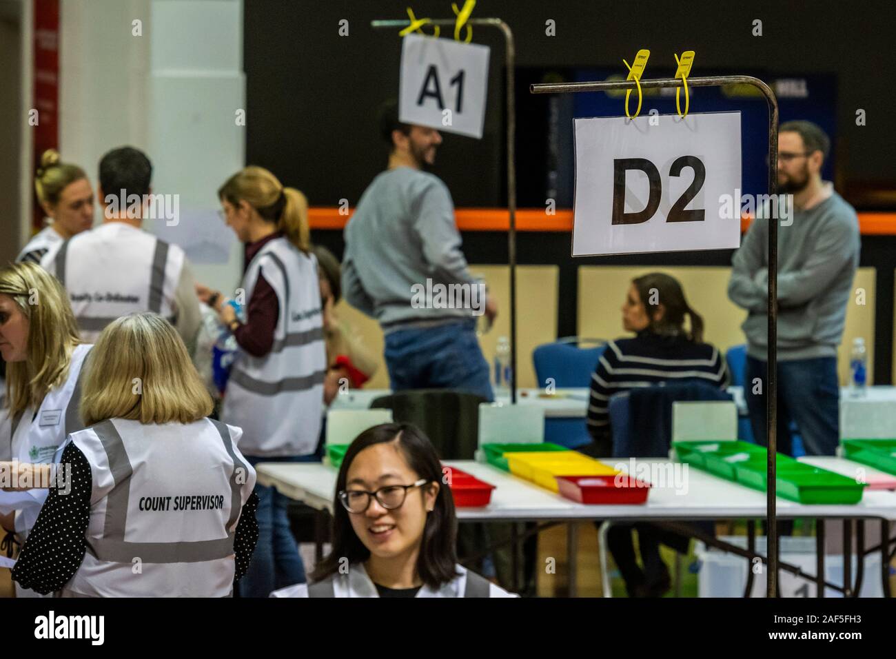 Esher, London, UK. 13th Dec, 2019. The count and result at the Esher ...