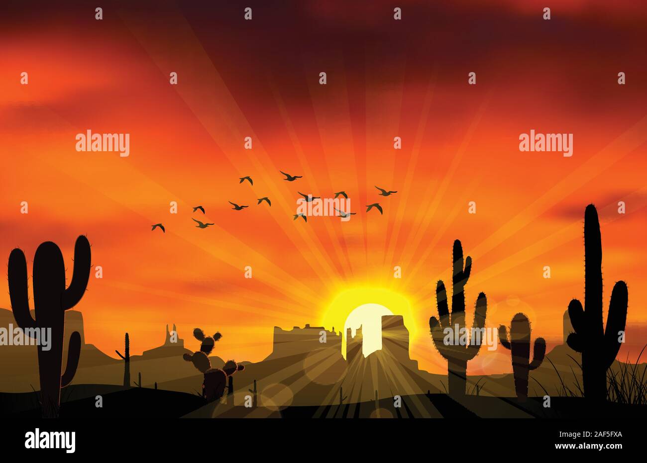 Illustration of cactus tree when the sunset Stock Vector Image & Art ...