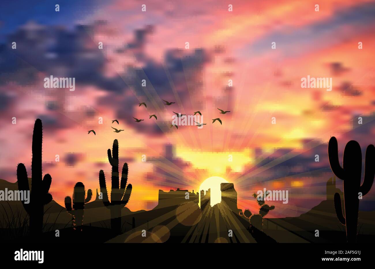 Illustration of cactus tree when the sunset Stock Vector Image & Art ...