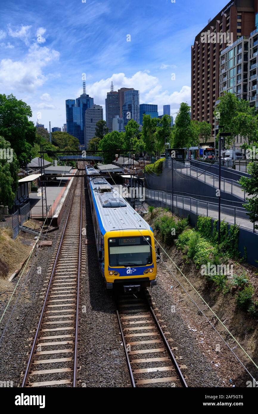 Passenger train heading out of the city of Melbourne to Eltham Stock ...