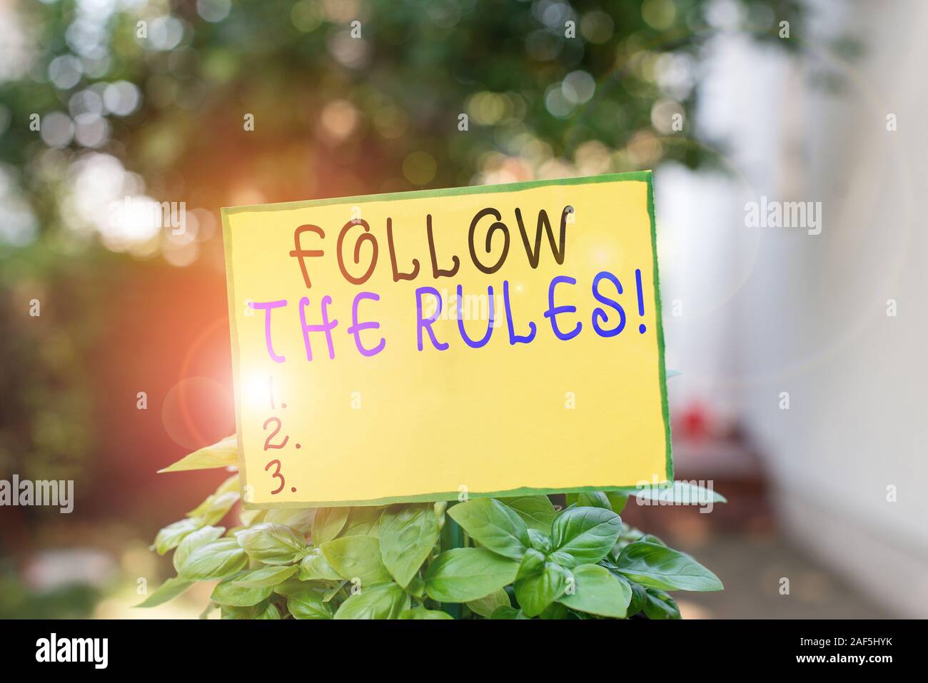 Writing note showing Follow The Rules. Business concept for go with ...