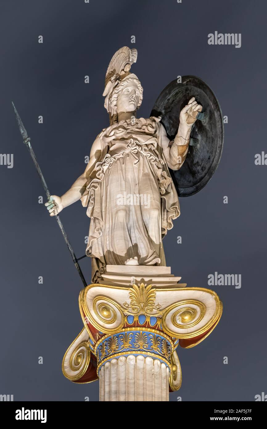 The Athena statue at night, the ancient goddess of philosophy placed at ...