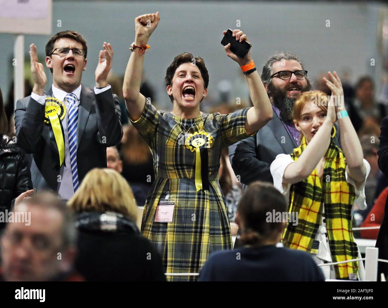 The SNP's Alison Thewliss (centre) celebrates a victory for her party ...