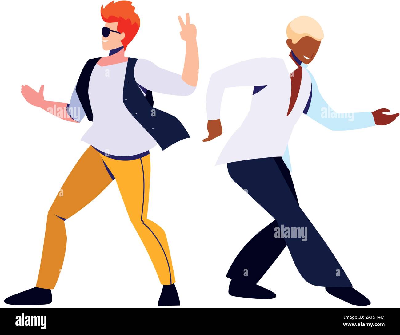 scene of men in dance pose, party, dance club vector illustration ...
