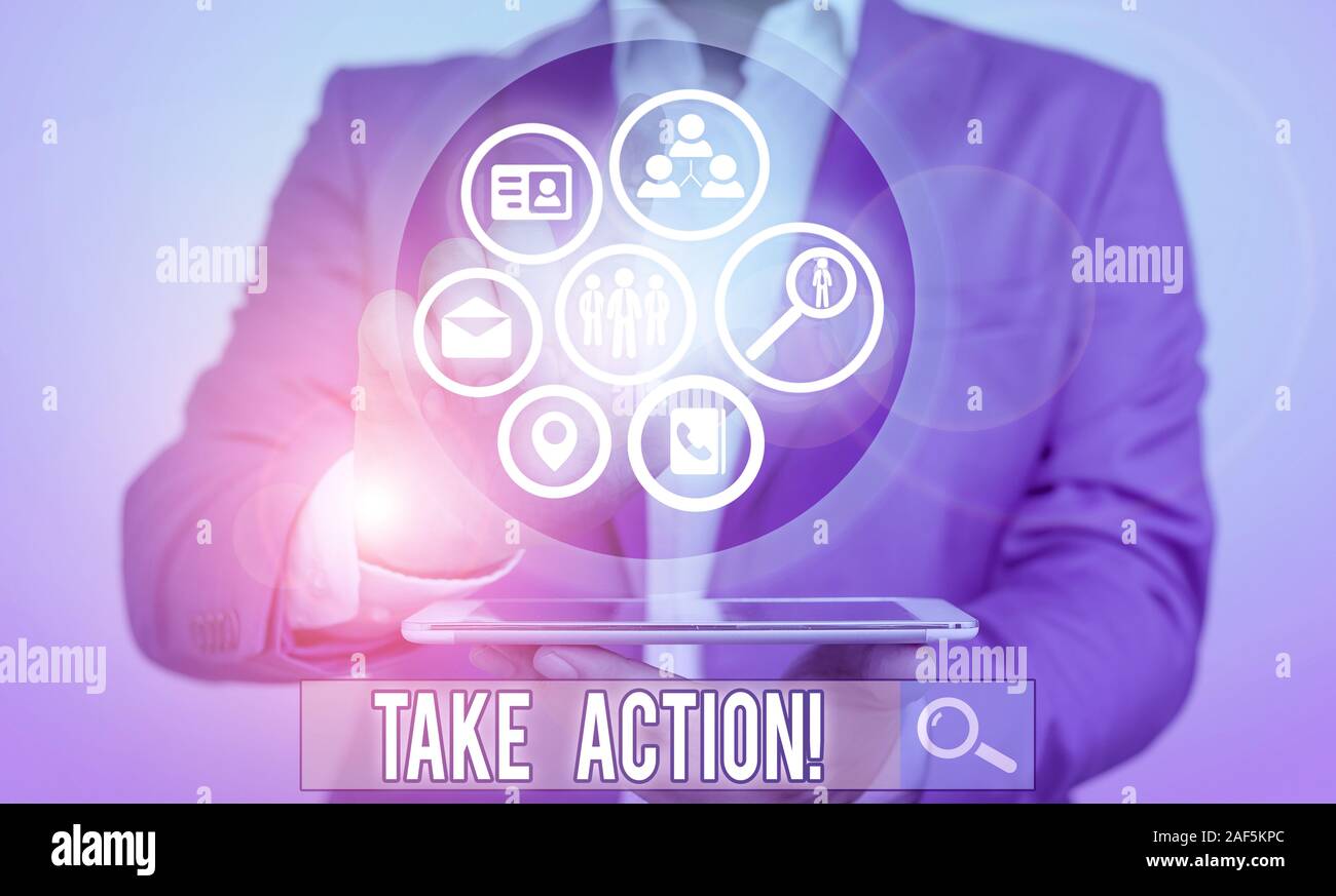 Conceptual hand writing showing Take Action. Concept meaning do ...