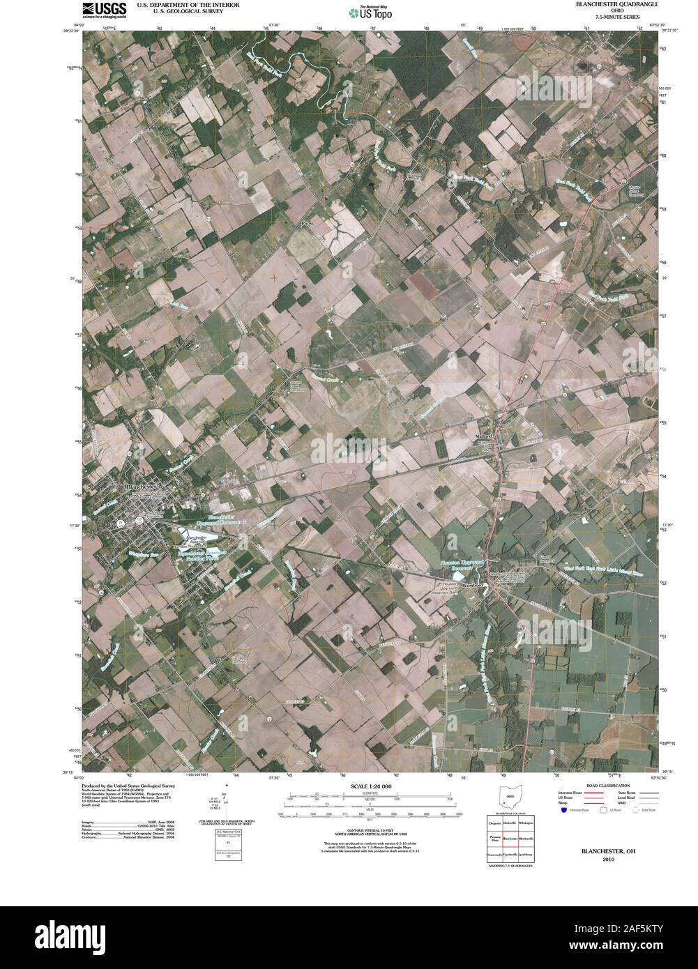 USGS TOPO Map Ohio OH Blanchester 20100722 TM Restoration Stock Photo ...