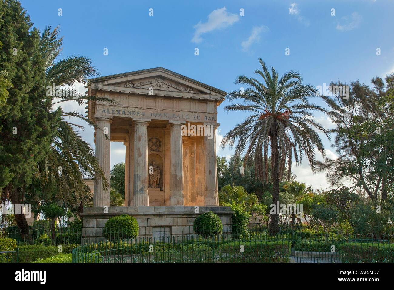 Sir Alexander Ball monument at the Lower Barakka Gardens in Valletta ...