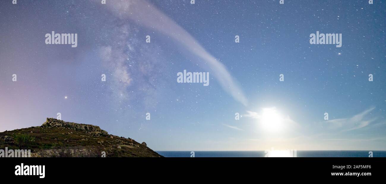 Moonset at Bahrija in Malta Stock Photo - Alamy