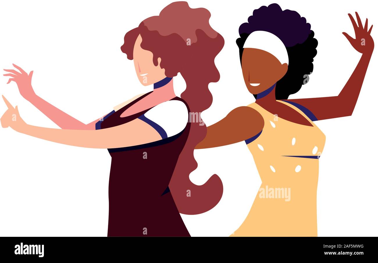 scene of women in dance pose, party, dance club vector illustration ...