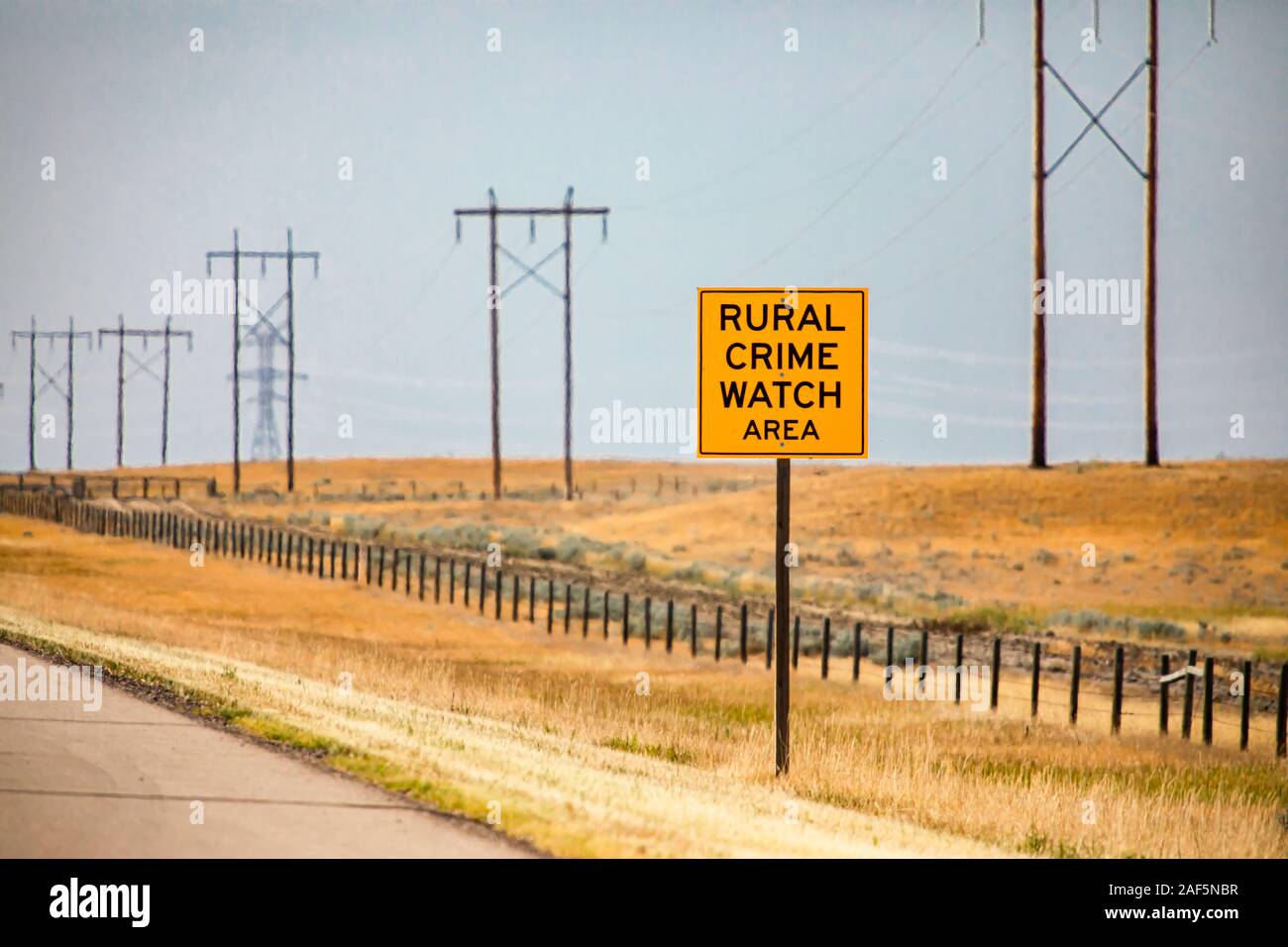 Information Road yellow Sign, Rural crime watch area, on country ...