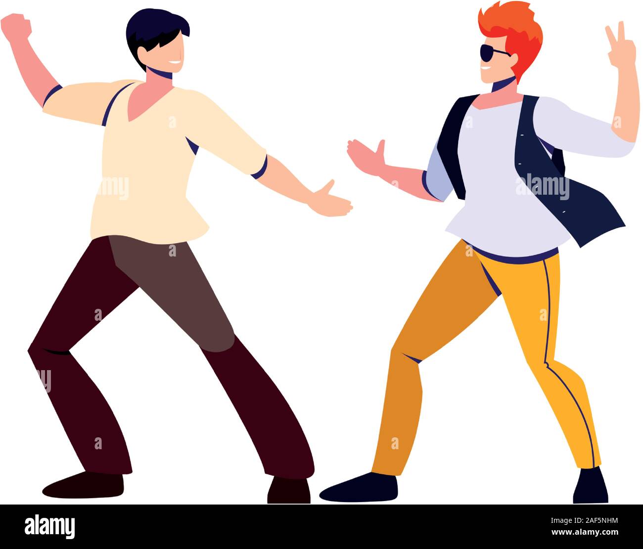 scene of men in dance pose, party, dance club vector illustration ...