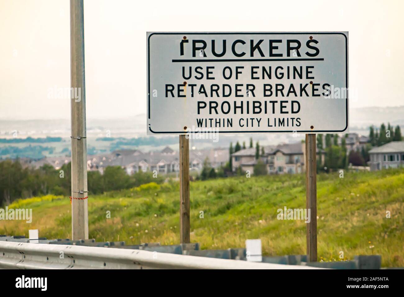 Information Road white Sign on the Canadian highway roadside, Truckers ...
