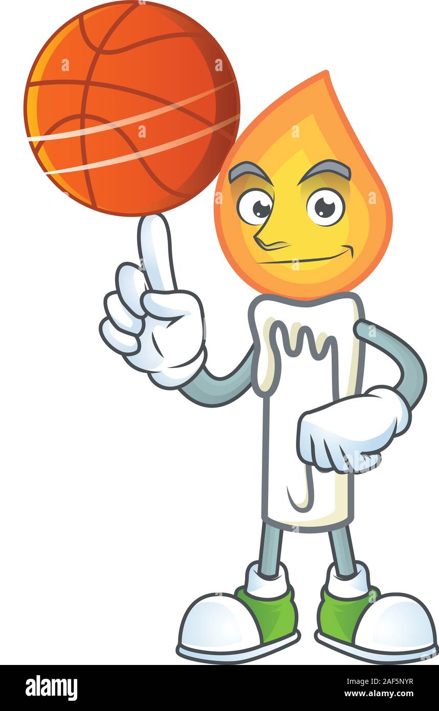 Happy face white candle cartoon character playing basketball Stock ...