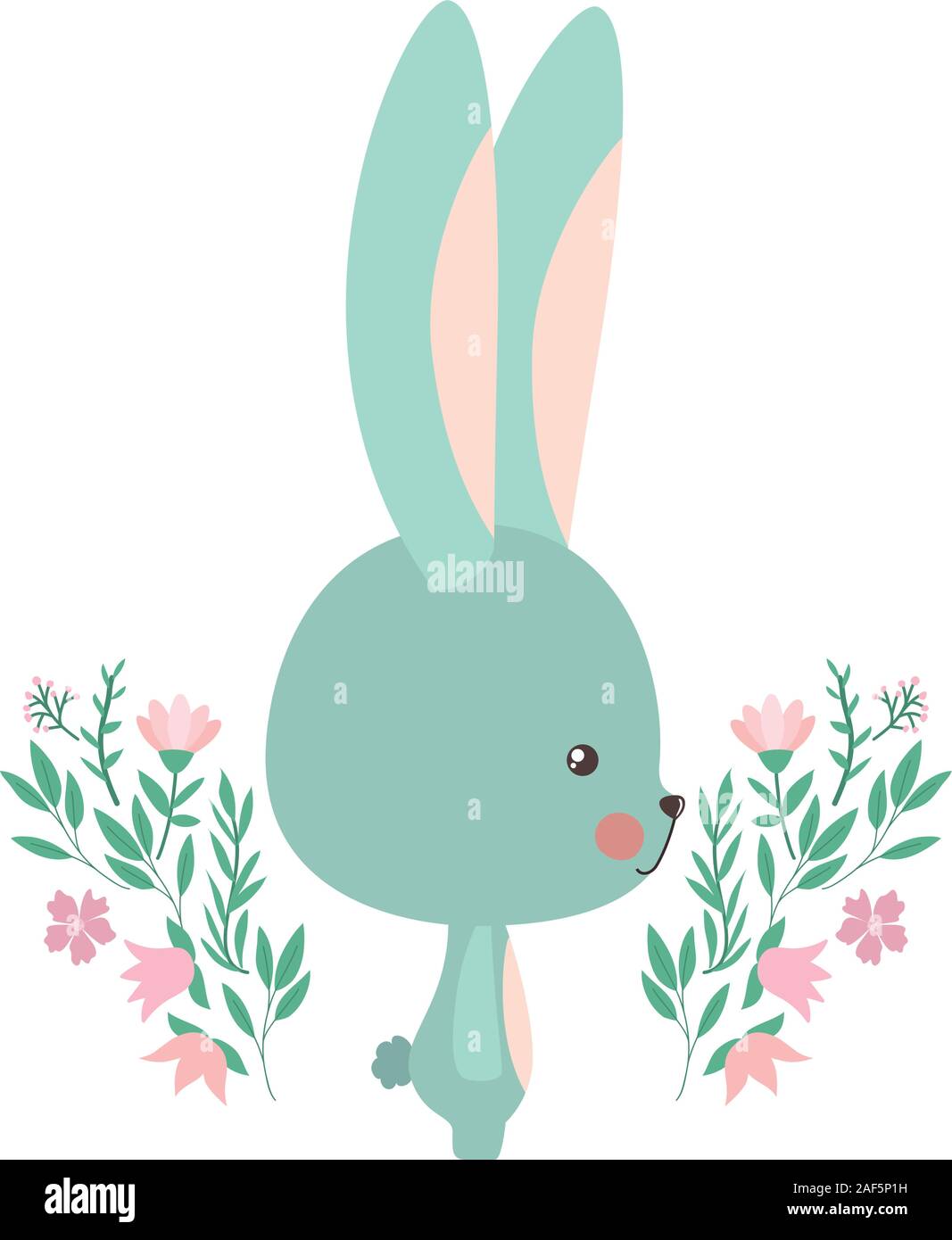 Cute rabbit cartoon with flowers and leaves vector design Stock Vector ...