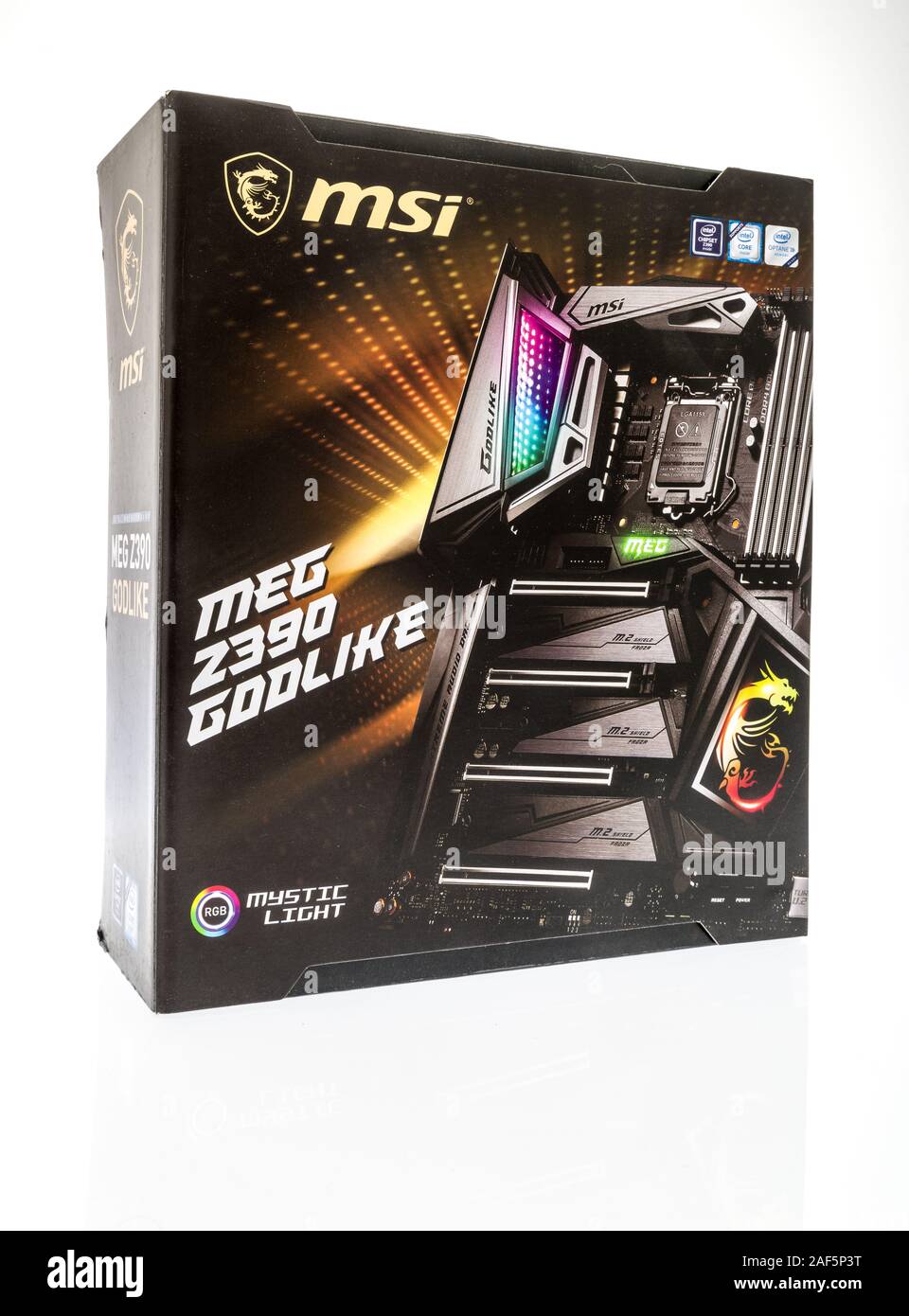 Winneconne, WI - 10 November 2019: A package of MSI MEG z390 godlike ...