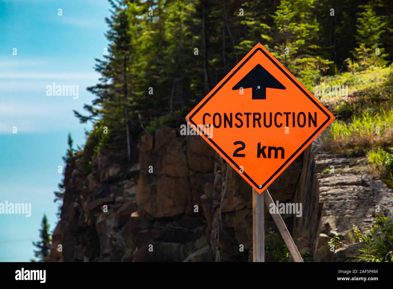 Construction work two kilometer ahead, Temporary condition road signs ...