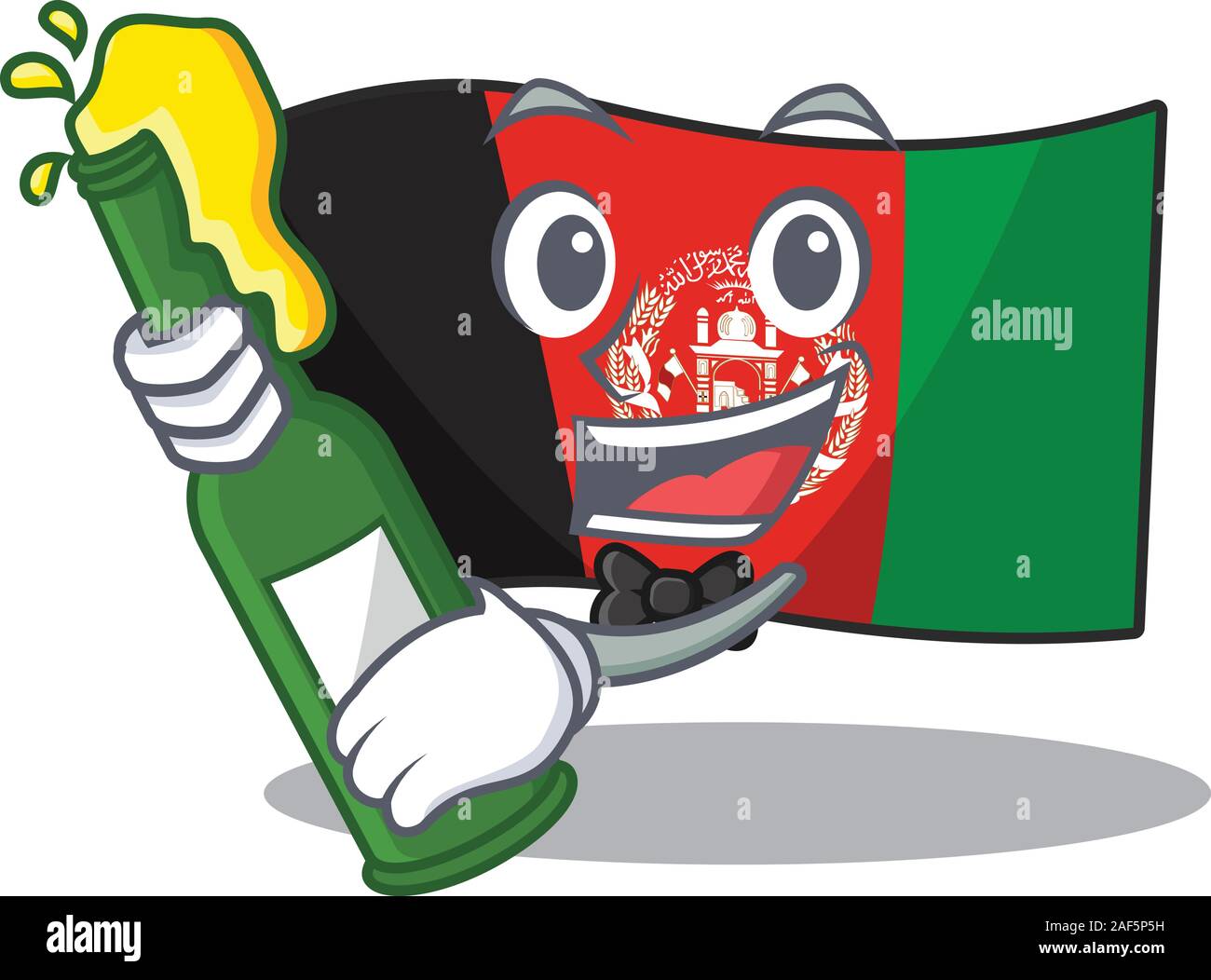 Flag afghanistan Scroll with bottle of beer mascot cartoon style ...