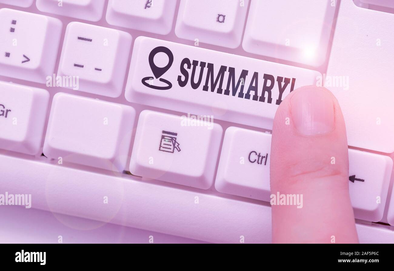 Word writing text Summary. Business photo showcasing brief statement or ...